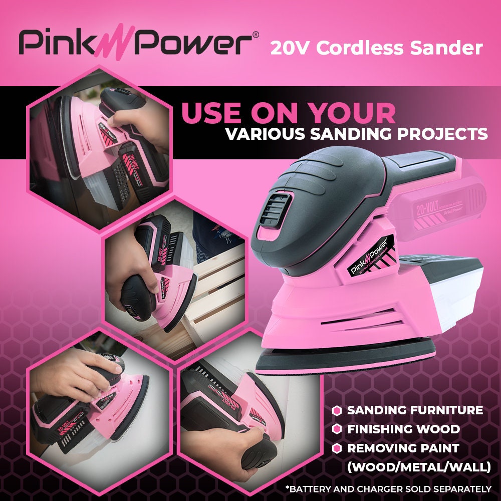 Pink Power Detail Sander for Woodworking 20V Cordless | Etsy