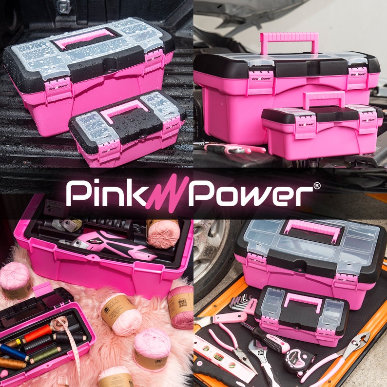Pink Power Pink Tool Box for Women Sewing, Art Craft Organizer Box ...
