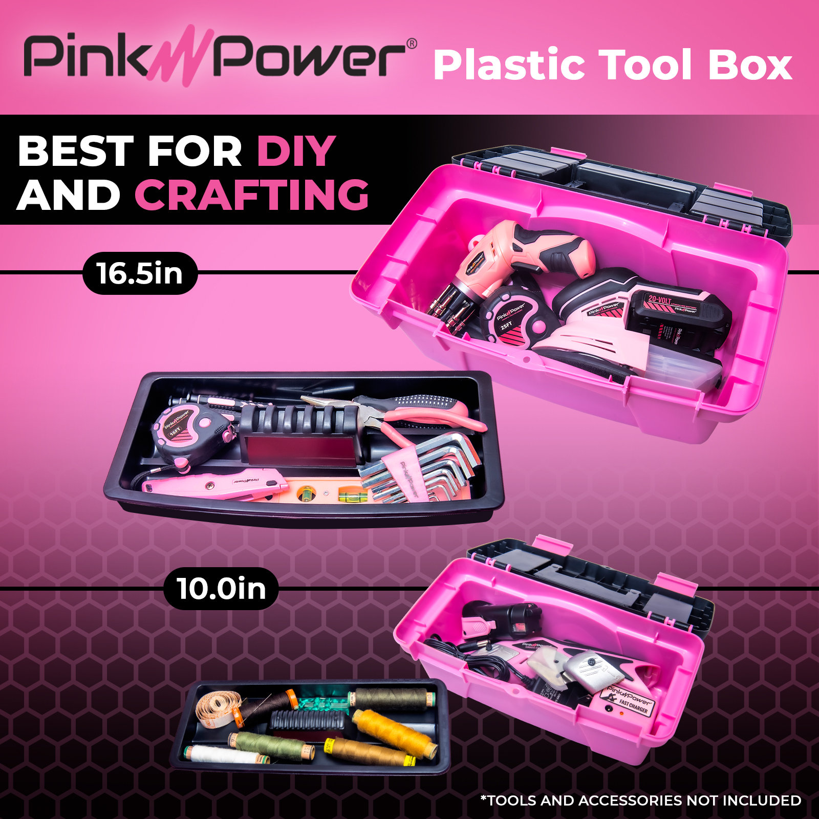 Pink Power Pink Tool Box for Women Sewing, Art Craft Organizer Box ...