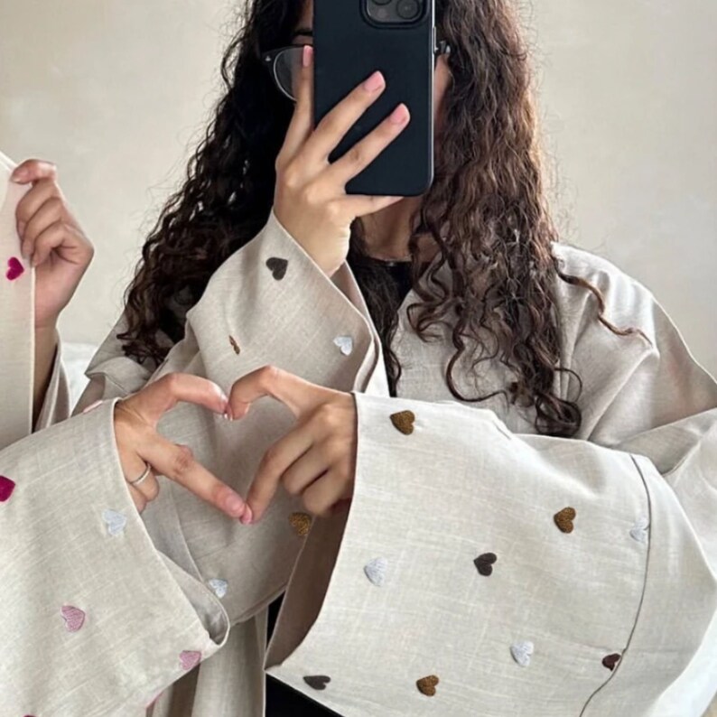 Love Heart Women Abaya, Embroidery Modest Muslim Dress, Islamic ...