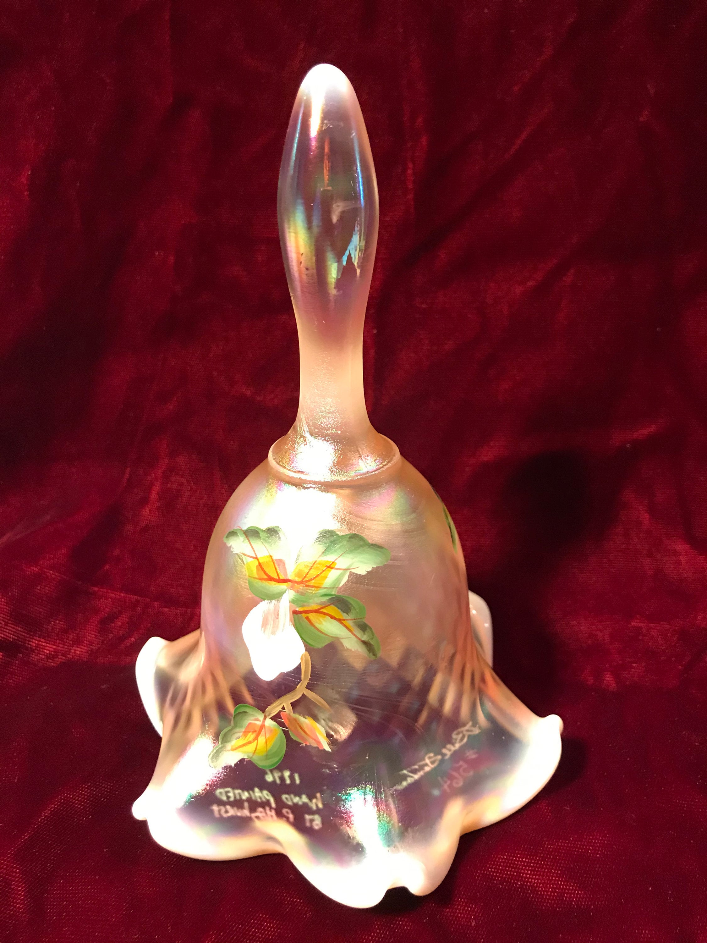 Fenton Pink Opalescent Carnival Hand Painted Bell - Etsy