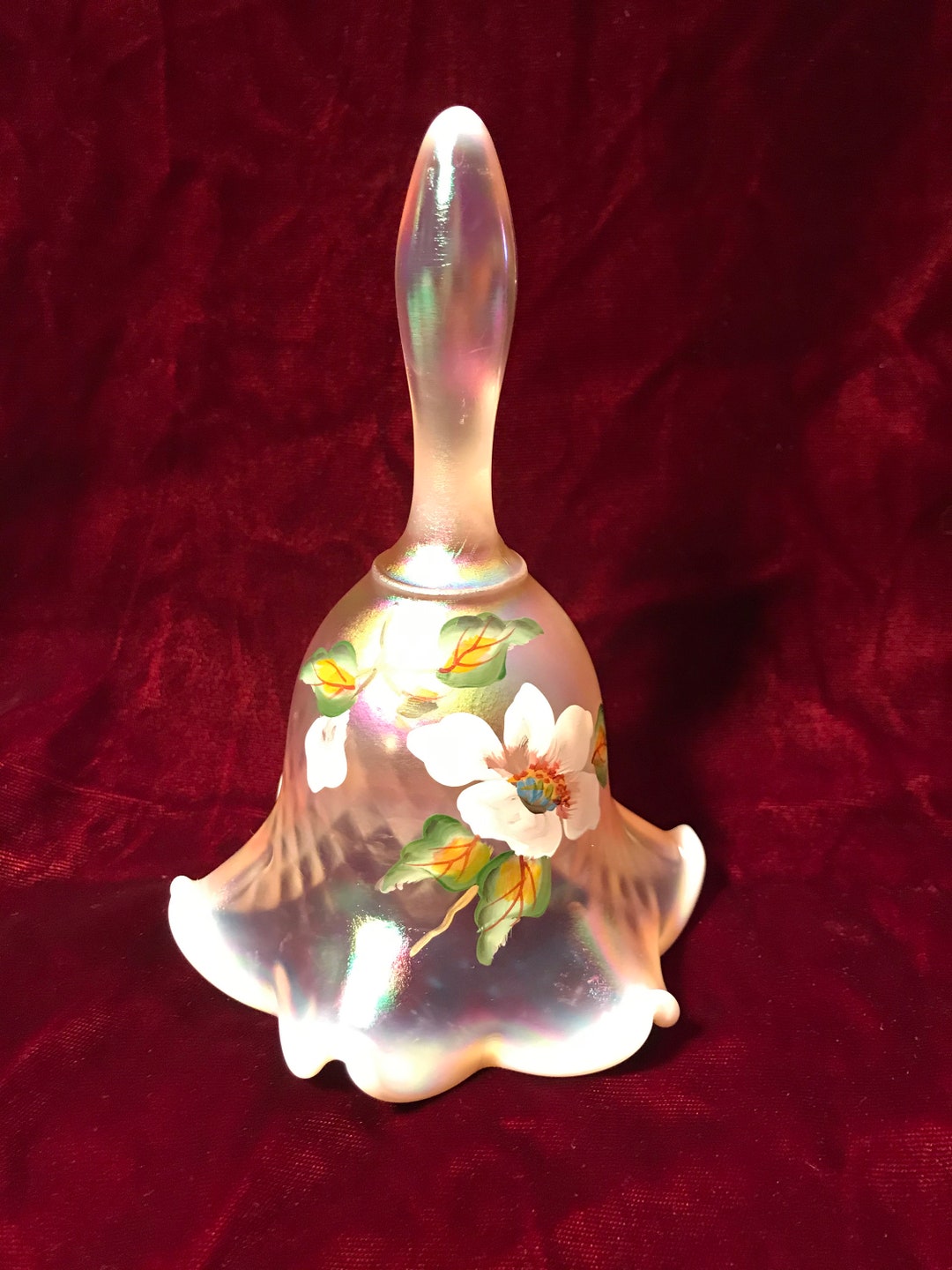 Fenton Pink Opalescent Carnival Hand Painted Bell - Etsy