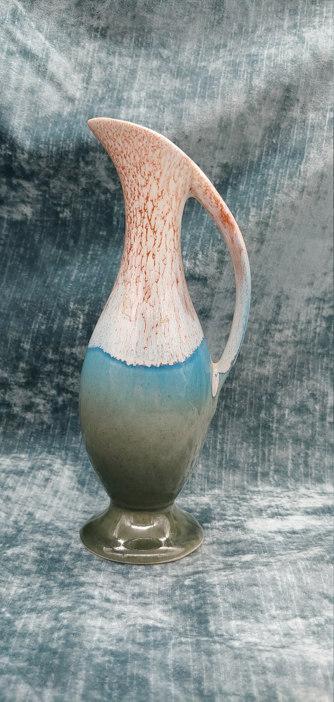 Vintage Dryden Pitcher/vase Blue and Tan Drip Glaze - Etsy