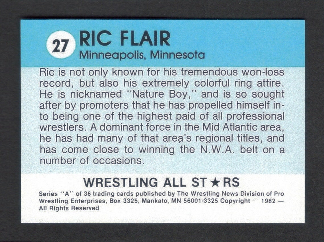 RIC FLAIR Novelty Rookie RP Card 27 Wrestling '82 Free - Etsy