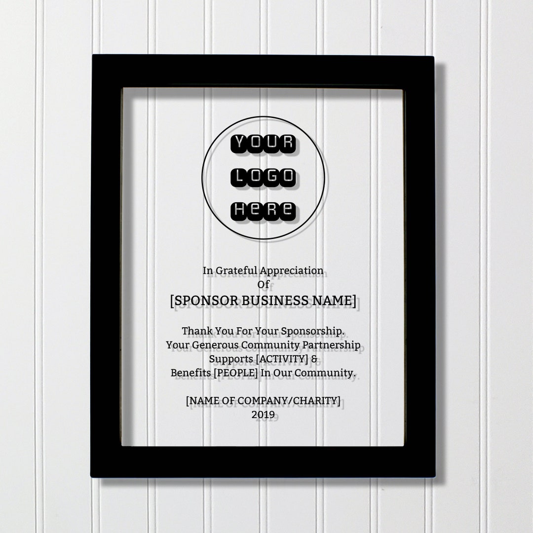 Sponsor Recognition - Donor - Floating Award Plaque - Framed - Thank ...
