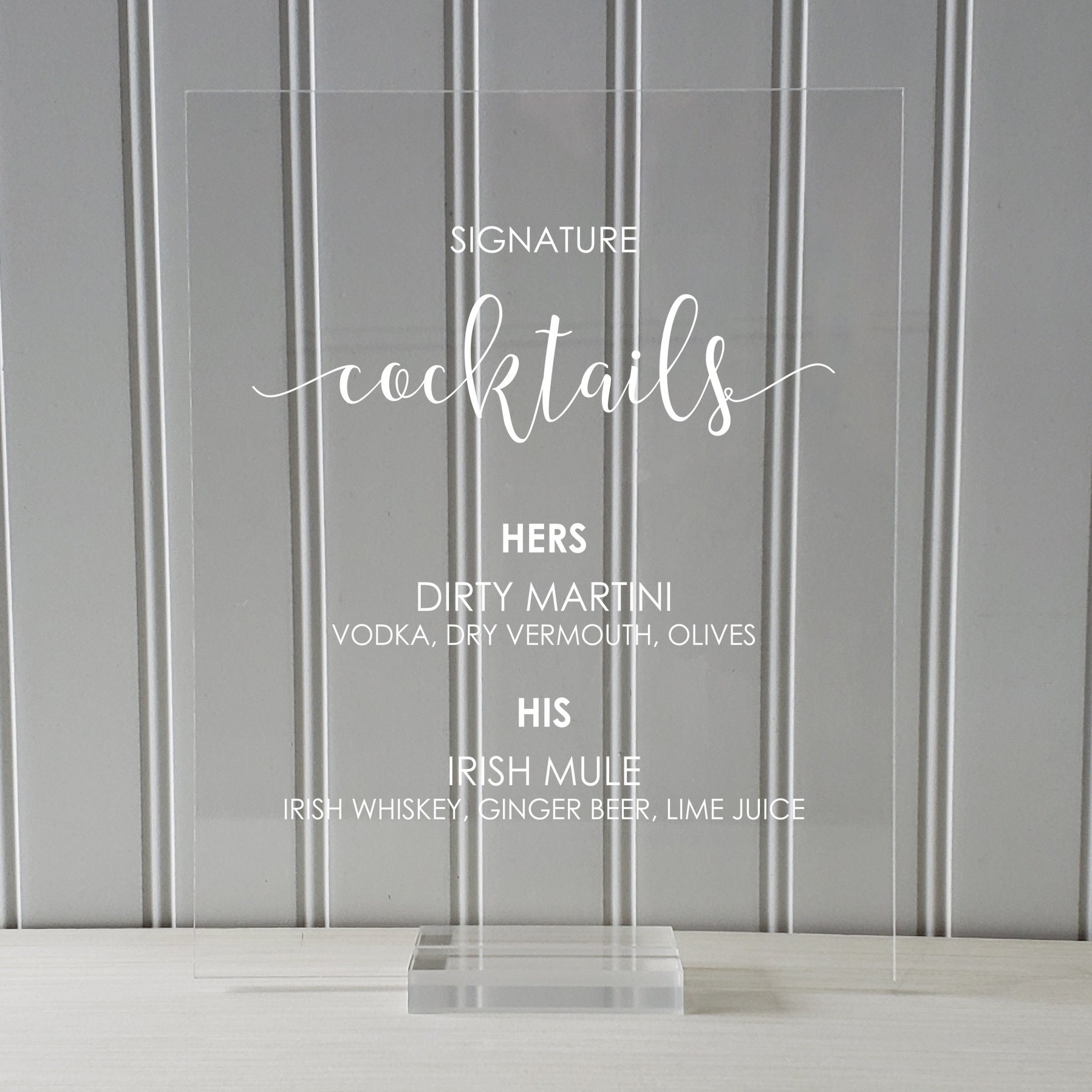 Signature Cocktails Bar Menu Sign - Wedding Reception - Clear ...