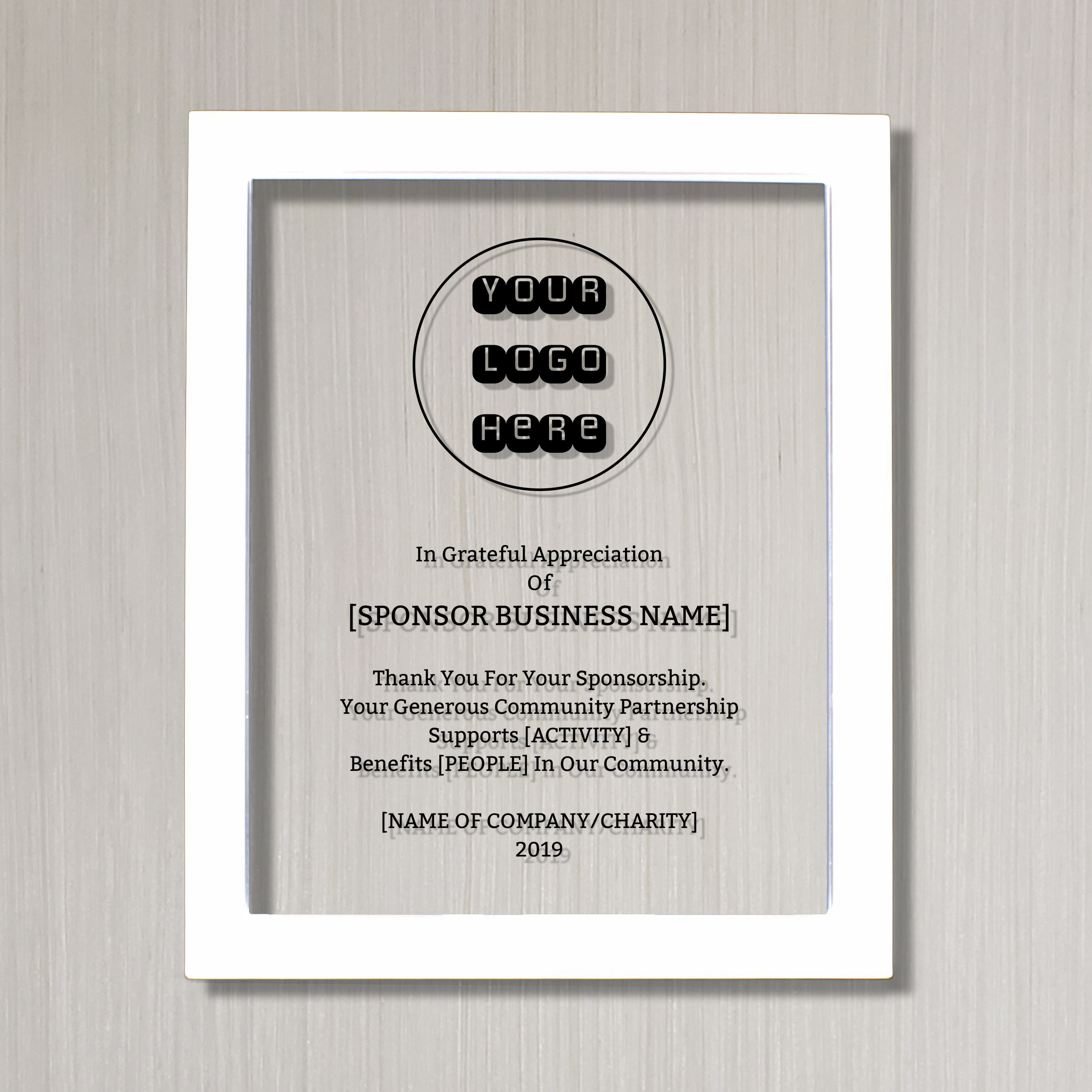 Sponsor Recognition - Donor - Floating Award Plaque - Framed - Thank ...