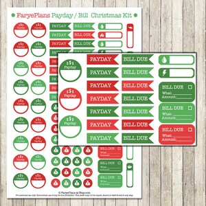 Christmas Payday / Bill Printable Planner Stickers for Erin Condren ...