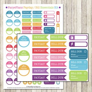 Payday / Bill Due Printable Planner Stickers for Erin Condren ...