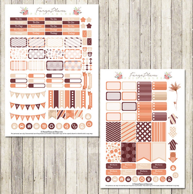 Peach Plum Printable Planner Stickers for Erin Condren - Etsy