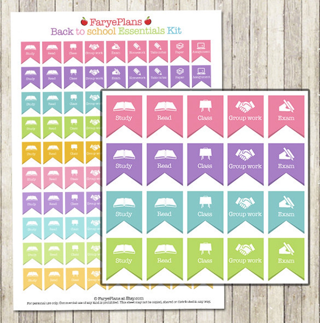 School Flags Printable Planner Stickers for Erin Condren Lifeplanner ...