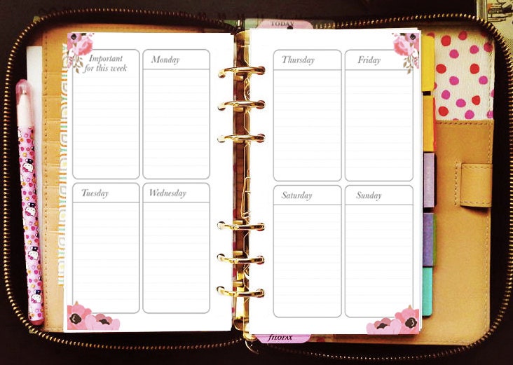 Printable planner inserts personal vertical weekly for Kate | Etsy