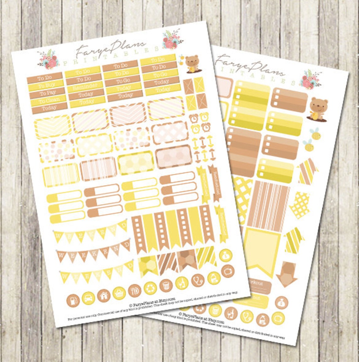 Honey Bear Printable Planner Stickers for Erin Condren - Etsy
