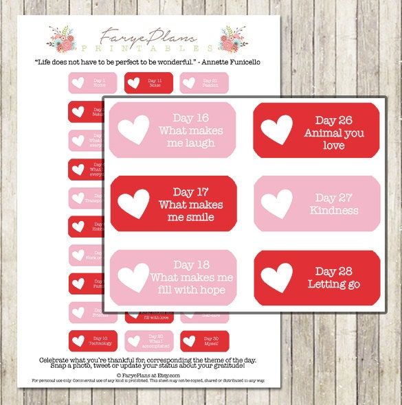 Gratitude 30 Day Challenge Printable Planner Stickers for Erin - Etsy