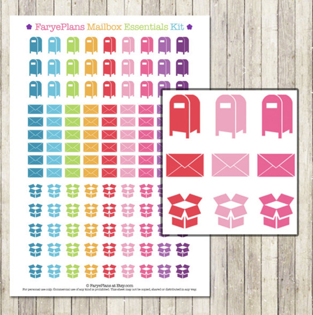 Mailbox Package Icons Printable Planner Stickers for Erin Condren ...