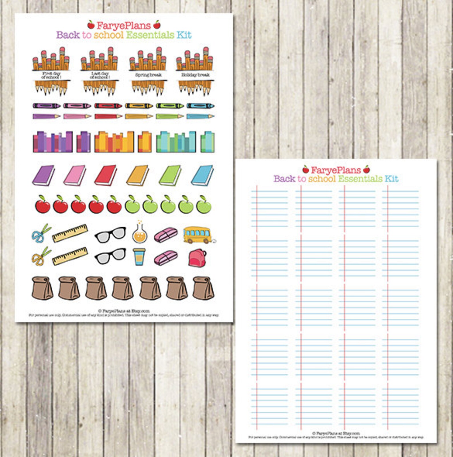 Back to School Printable Planner Stickers for Erin Condren Lifeplanner ...