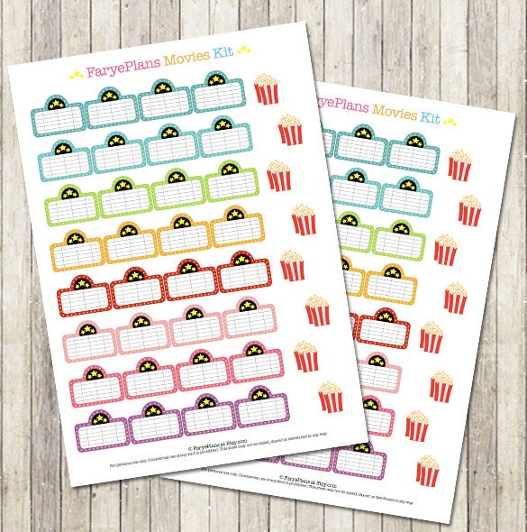 Movie Marquee Popcorn Printable Planner Stickers for Erin Condren ...