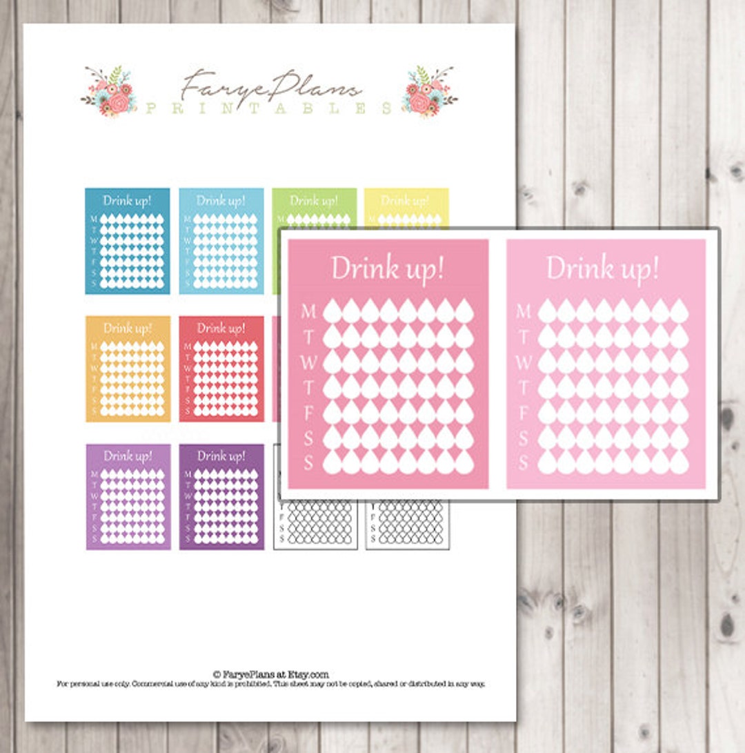 Weekly Hydration Water Intake Printable Planner Stickers for Erin ...