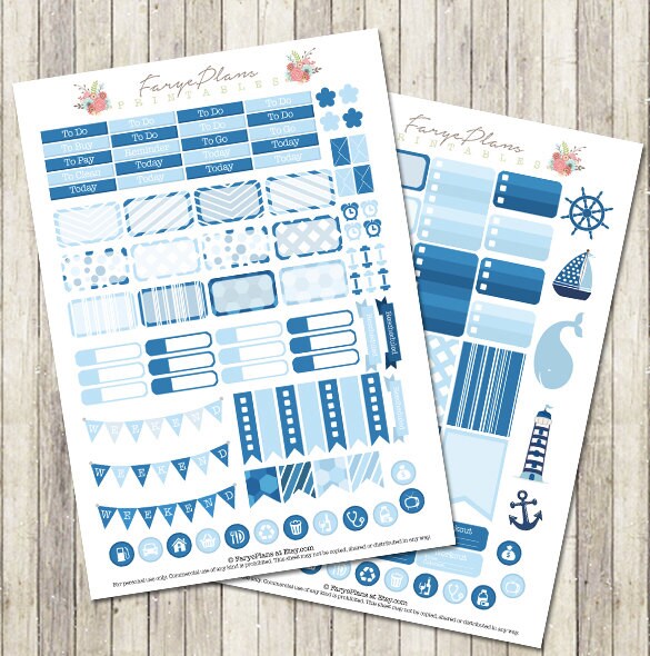 Nautical Blue Printable Planner Stickers for Erin Condren - Etsy