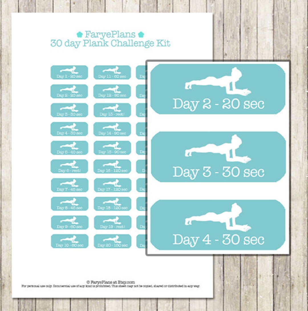 Fitness 30 Day Plank Challenge Printable Planner Stickers for Erin ...