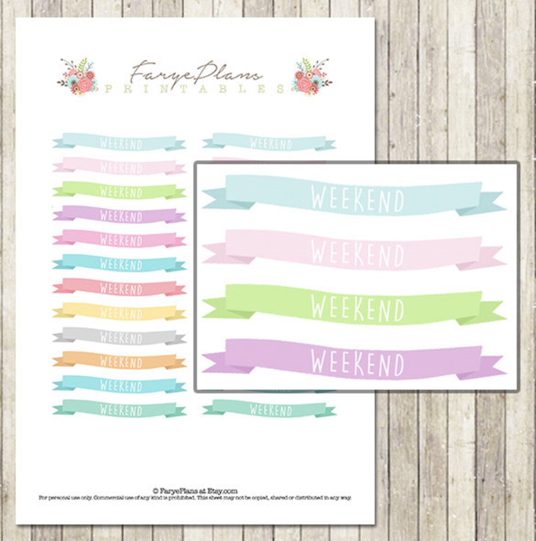 Pastel EC Colored Weekend Banners Printable Planner Stickers for Erin ...