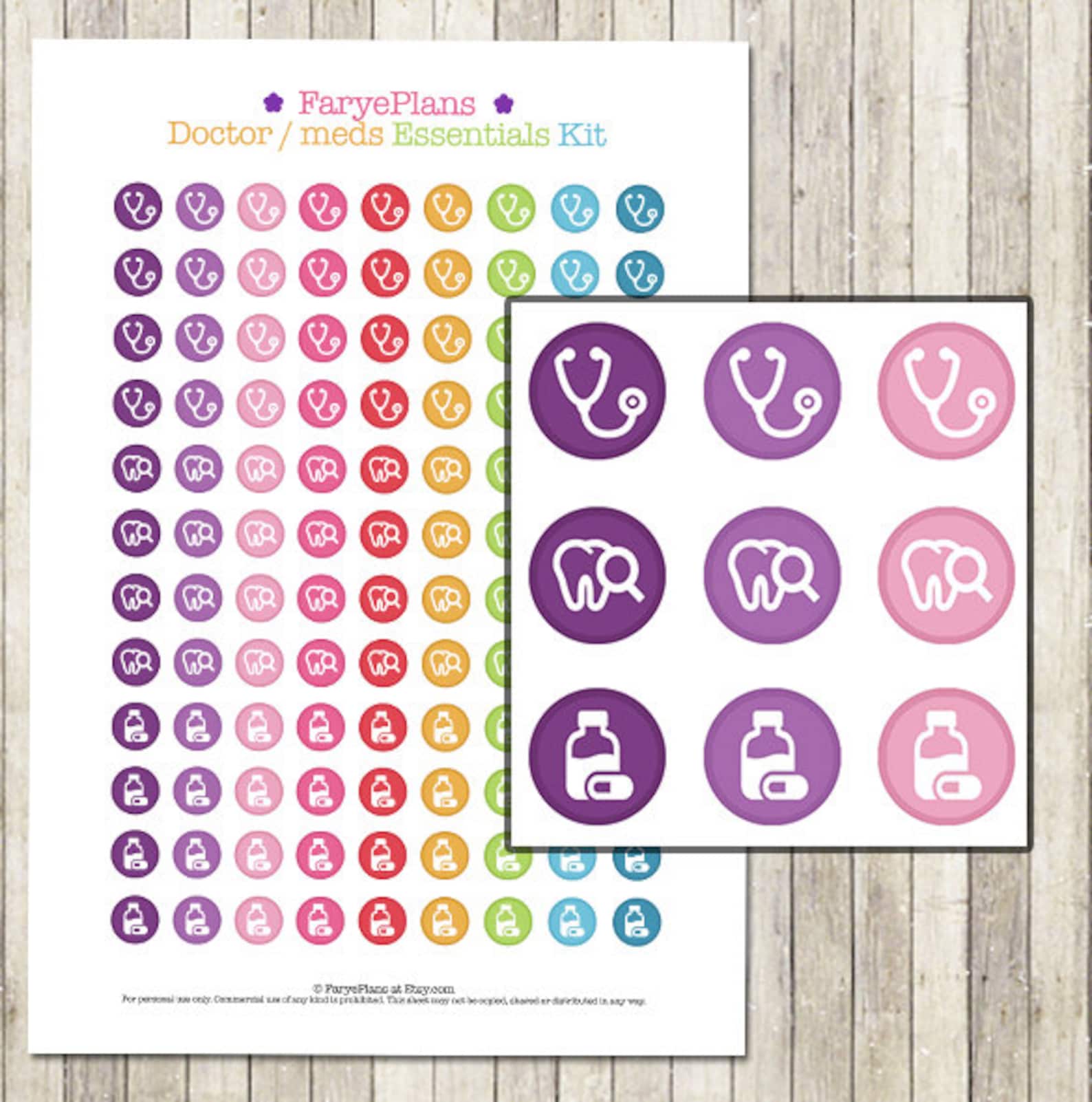 Doctor / Medication Icons Printable Planner Stickers for Erin Condren ...