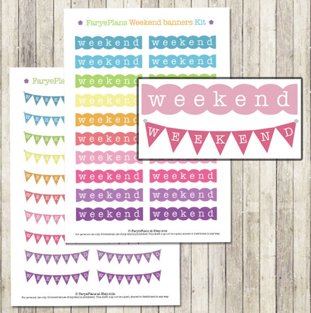 Weekend Banners Printable Planner Stickers for Erin Condren Lifeplanner ...