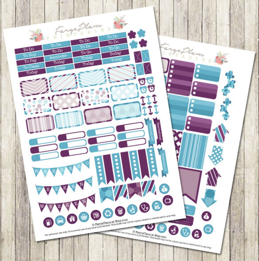 Teal 'n' Plum Printable Planner Stickers for Erin Condren Lifeplanner ...