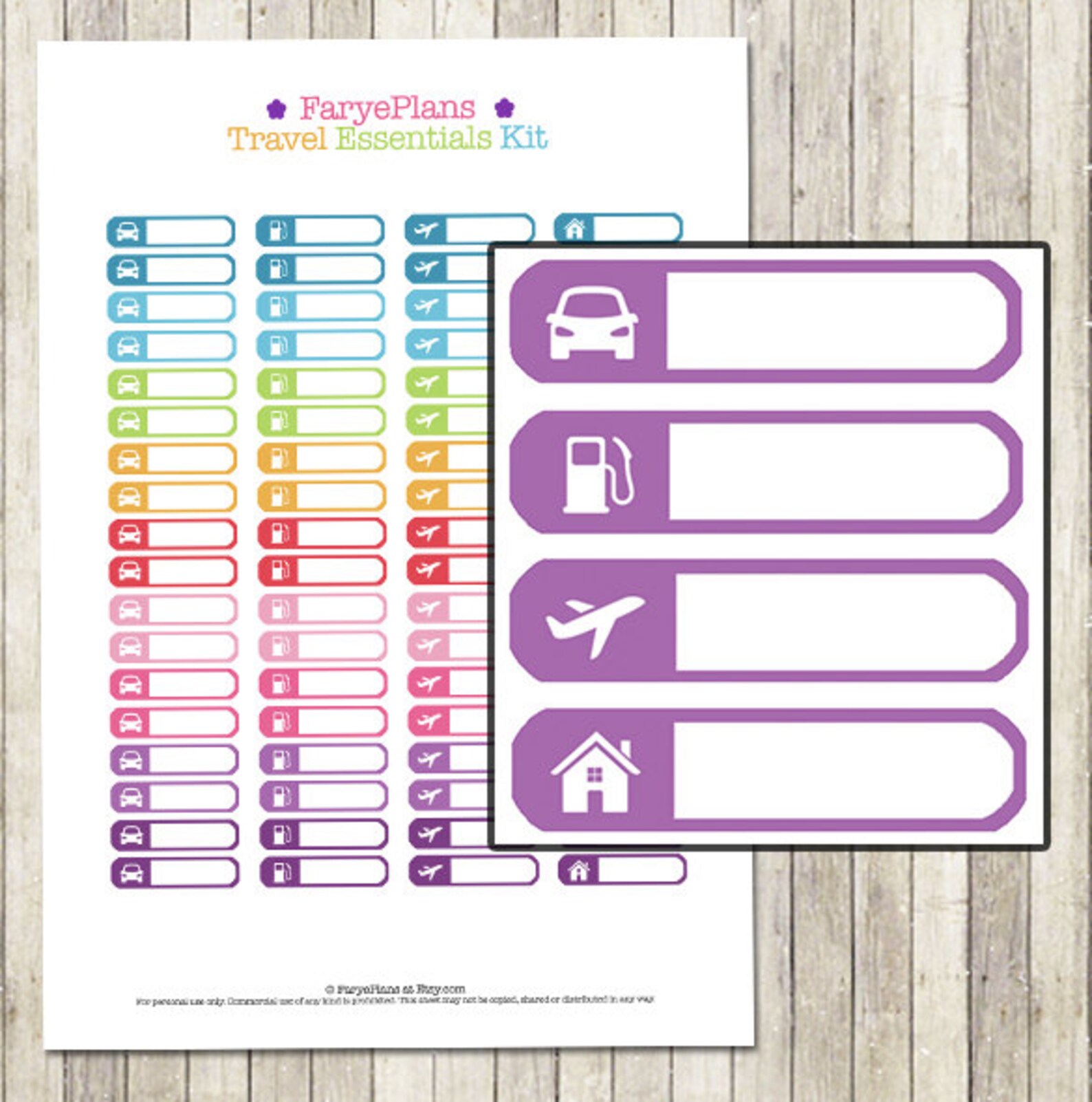 Travel / Car Icon Labels Printable Planner Stickers for Erin - Etsy