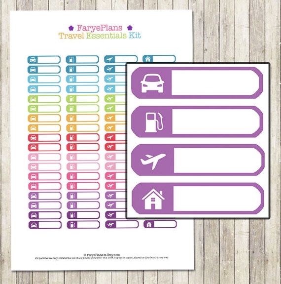 Travel / Car Icon Labels Printable Planner Stickers for Erin | Etsy