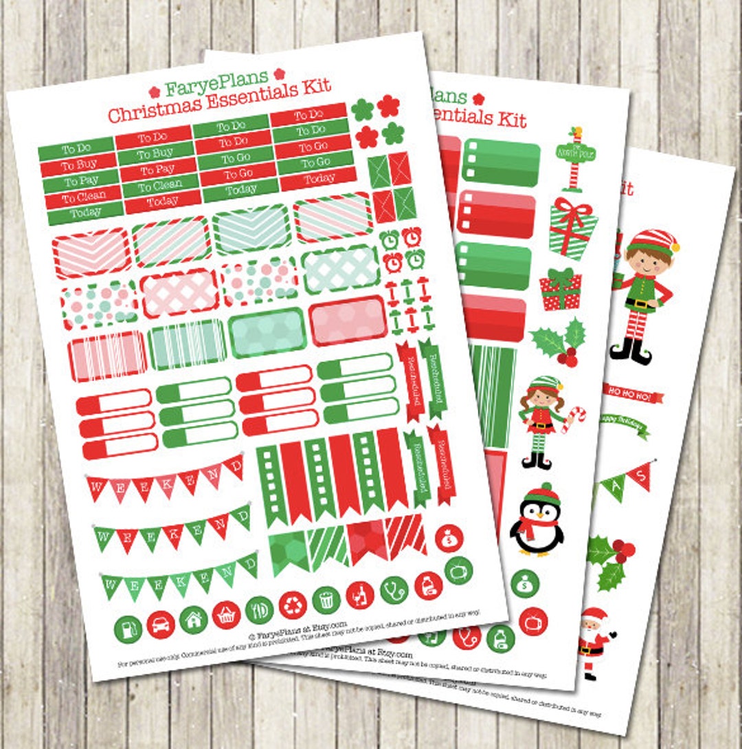 Christmas Monthly Stickers Kit Printable PDF for Erin Condren ...