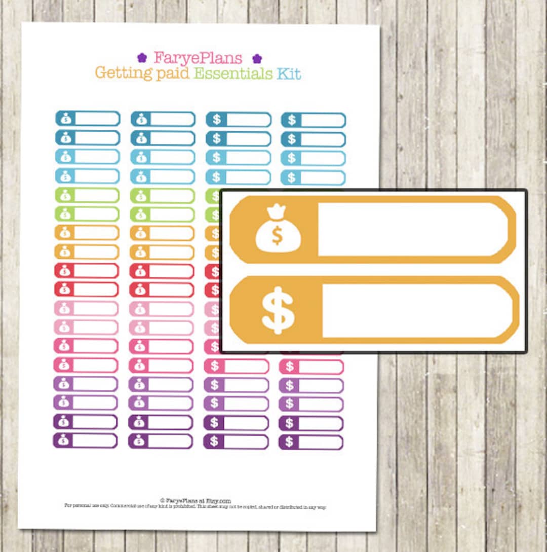 Dollar / Money Icon Labels Printable Planner Stickers for Erin Condren ...
