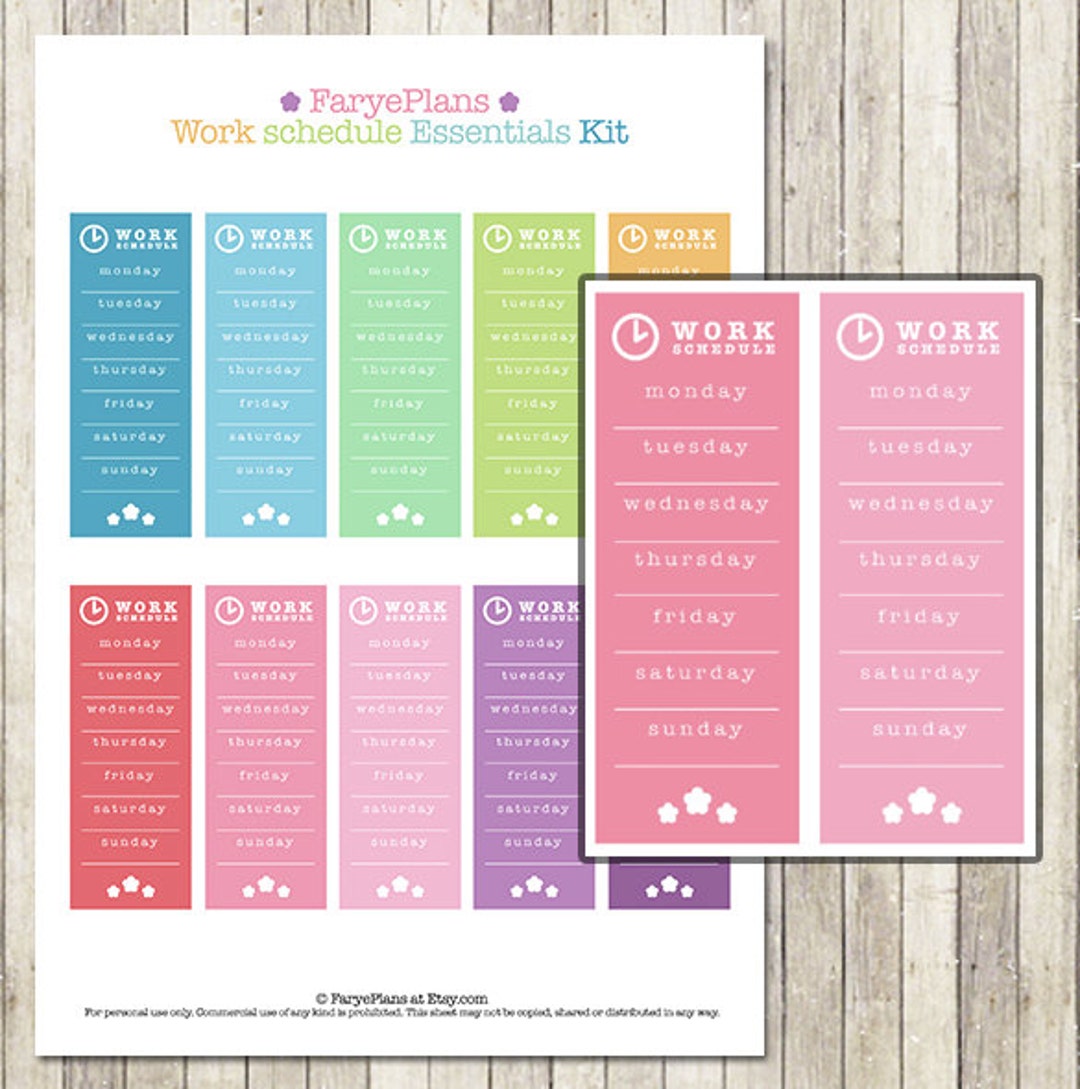 Weekly Work Schedule Printable Planner Stickers for Erin Condren ...