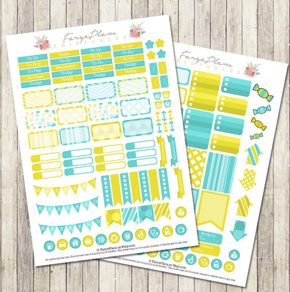 Peppermint Printable Planner Stickers for Erin Condren - Etsy