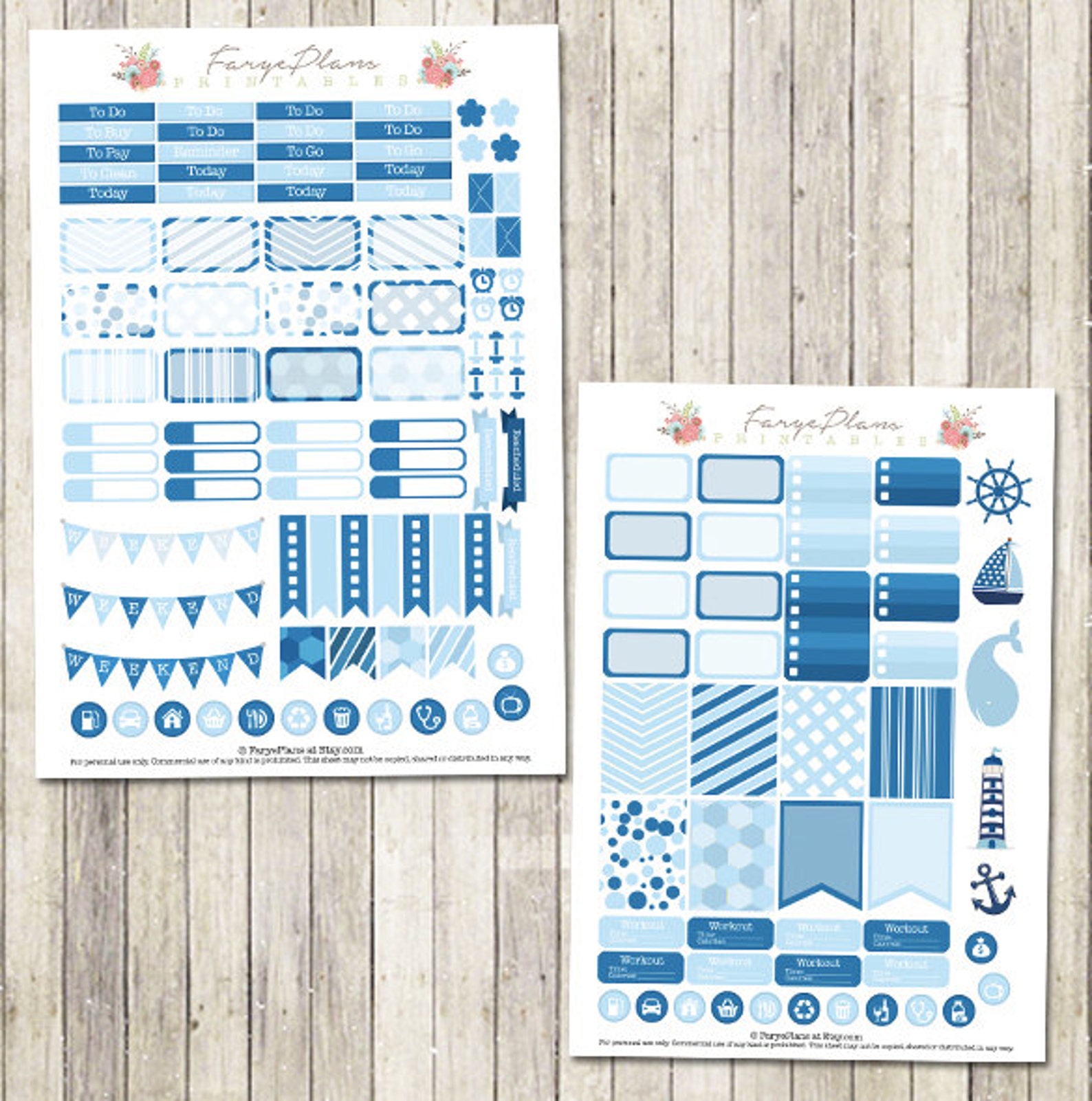 Nautical Blue Printable Planner Stickers for Erin Condren - Etsy