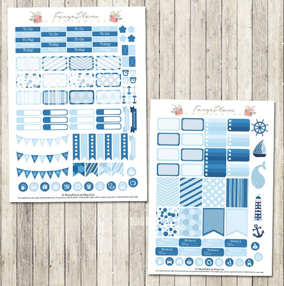 Nautical Blue Printable Planner Stickers for Erin Condren - Etsy