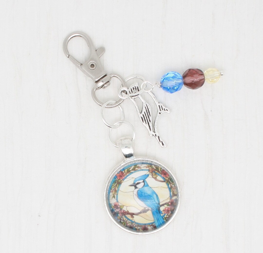 Bird Blue Jay Zipper Pull/ Mini Scissor Fob/ Key Ring Charm - Etsy