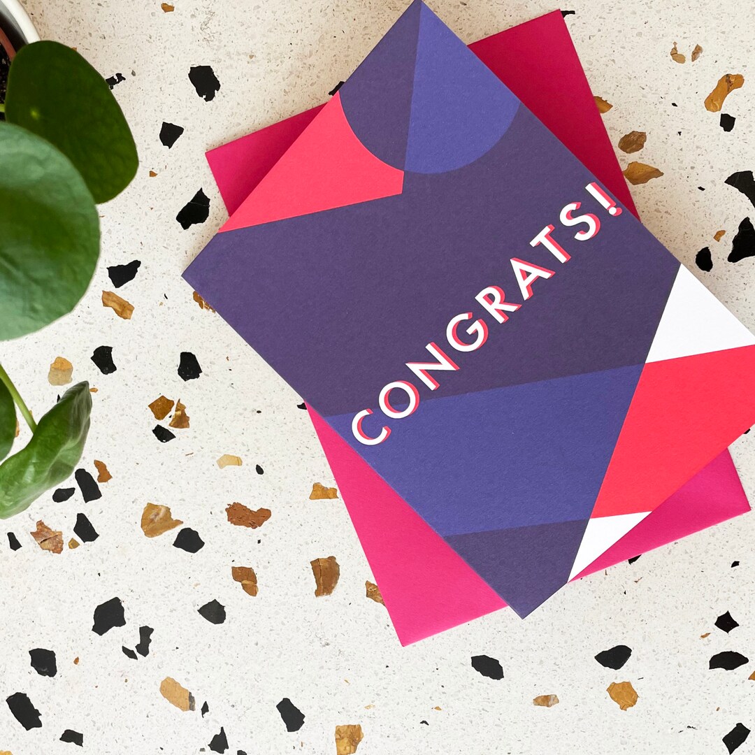 Congrats! Greetings Card - Colourful Geometric Congratulations Card - Etsy