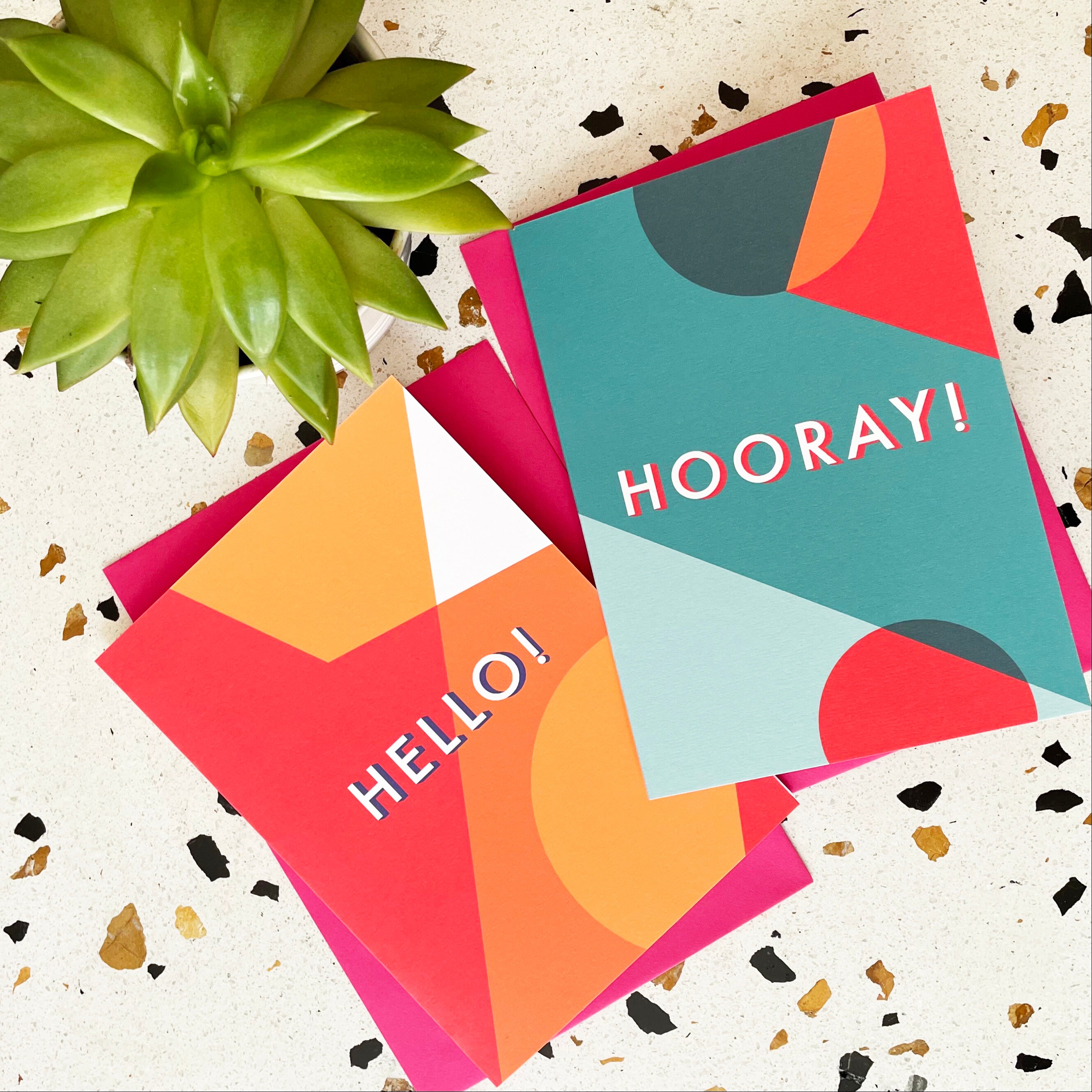 Hello Greetings Card Tarjeta geométrica de colores - Etsy España