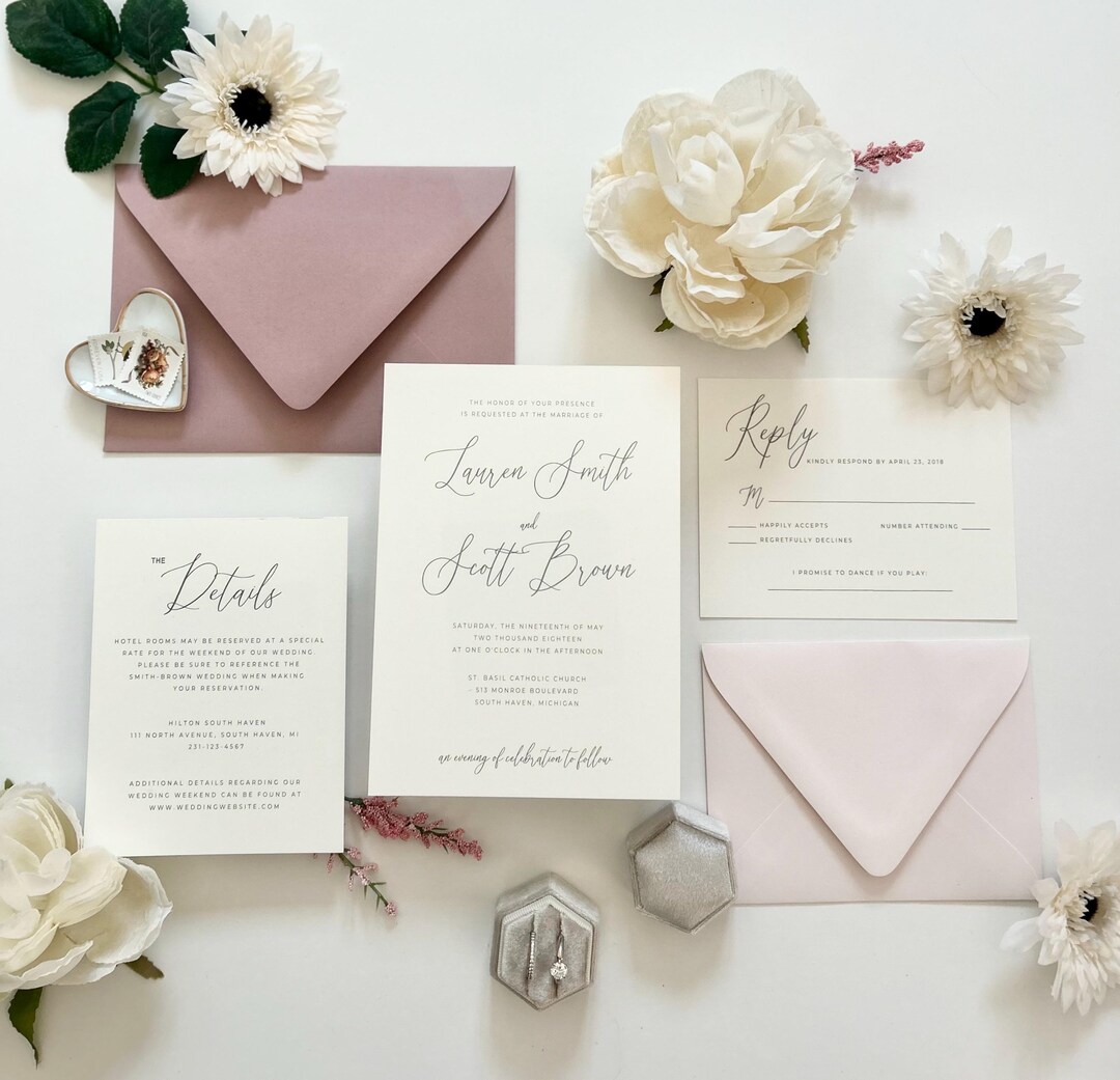 Light Pink Wedding Invitation, Blush Wedding Invitation Suite, Simple ...