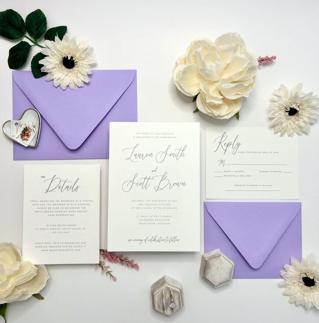 Lavender Purple Wedding Invitation, Modern Wedding Invite, Wedding ...