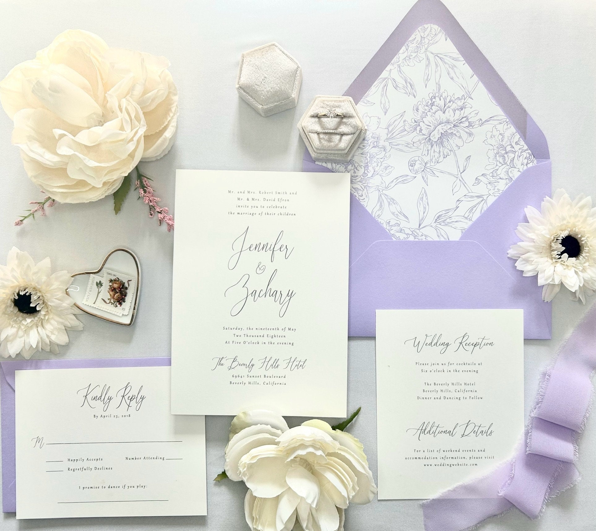 Lavender Purple Floral Wedding Invite, Simple Wedding Invitation ...