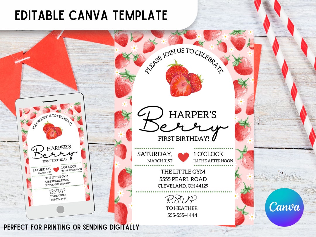 Berry First Birthday Canva Template - Etsy