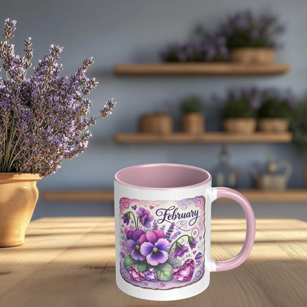 February Violets Mug: Watercolor Amethyst Gemstone Accent Mug - Etsy