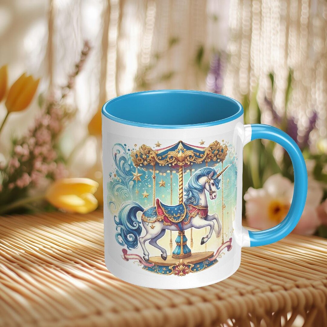 Unicorn Carousel Mug: Watercolor Fantasy Coffee Cup With Gold Accents ...