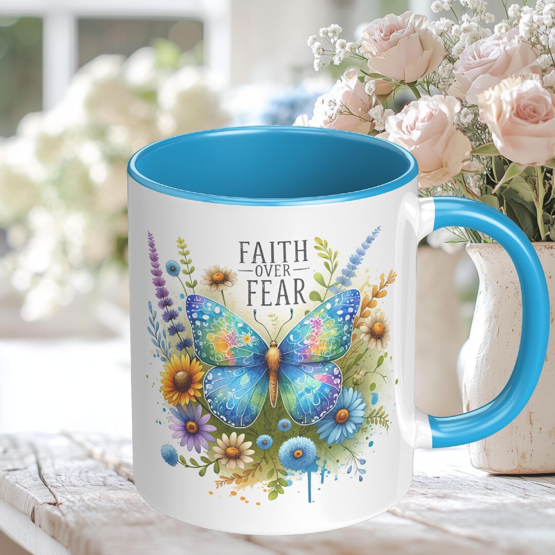 Faith Over Fear Ceramic Mug | Inspirational Christian Gift ...
