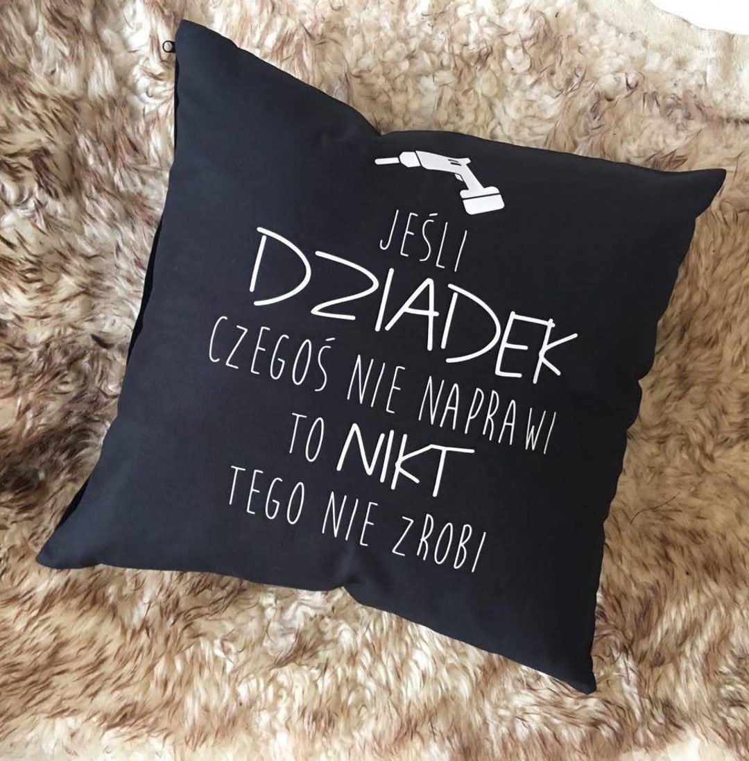 Dziadek Pillow: Polish Grandfather Gift, Handmade Cotton Cushion - Etsy