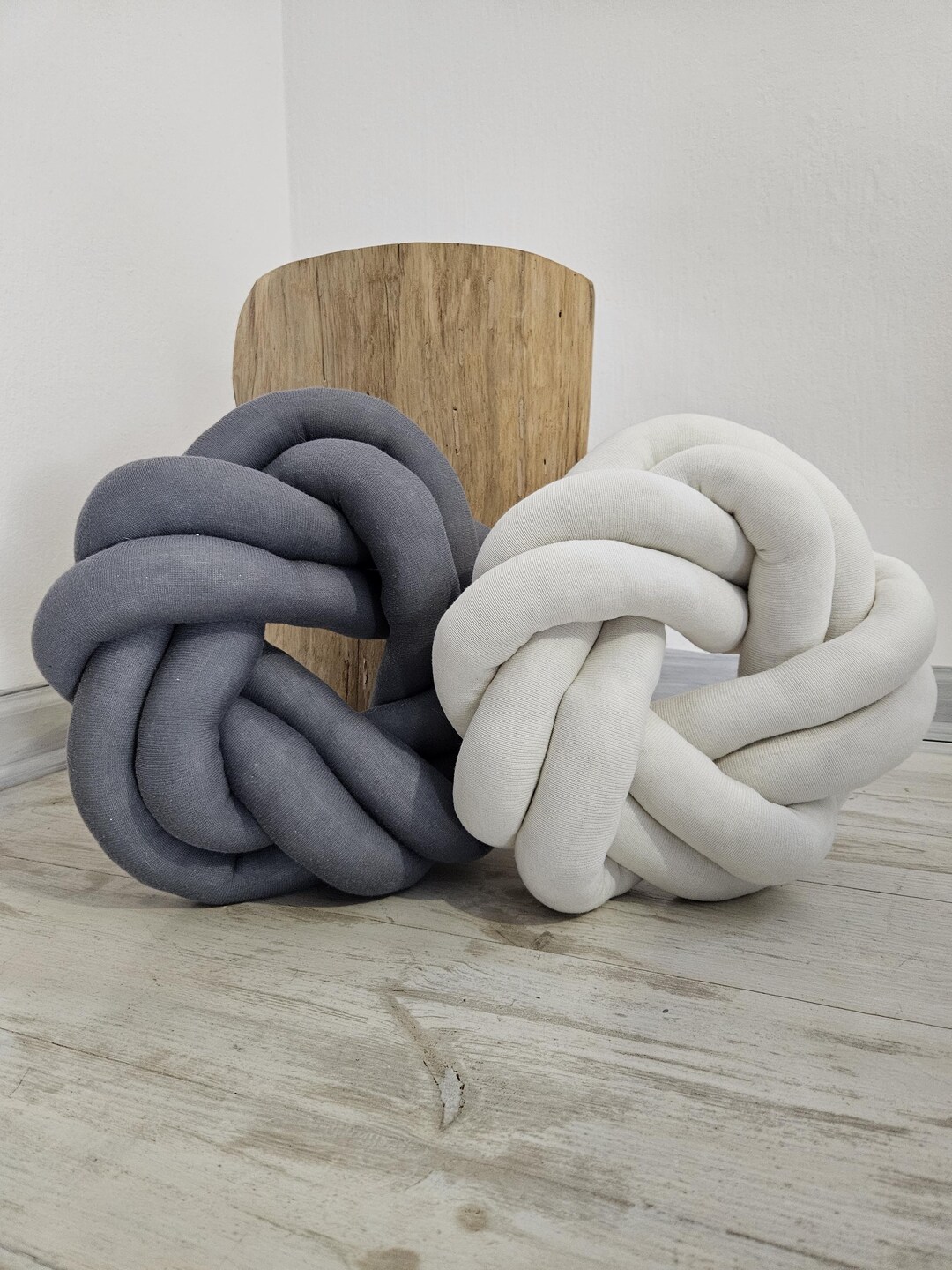 Knot Pillow, White Knit Fabric Knot Pillow, Modern Knot Pillows, Grey ...