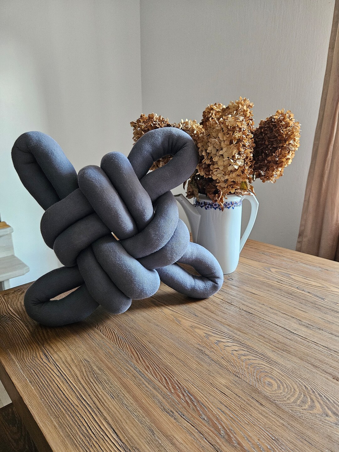 Cross Shape Grey Knot Pillow, Knot Knit Grey Pillow, Modern Knot ...