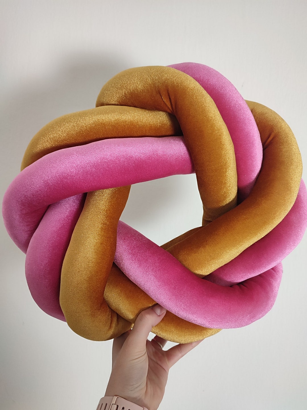 Knot Pillow, Mustard-pink Knot Pillow, Modern Knot Pillows, Mustard-pink Pillow, Knot Cushion ...